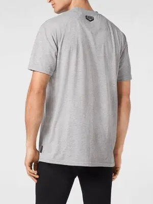 Philipp Plein Cotton T-shirt With Monogram Print And Hexagon Logo - Grey