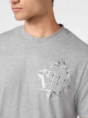 Philipp Plein Cotton T-shirt With Monogram Print And Hexagon Logo - Grey