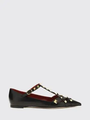 Valentino Garavani Studdy T-strap Studded Sheepskin Ballet Flats - Black