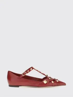 Valentino Garavani Studdy T-strap Studded Sheepskin Ballet Flats - Red