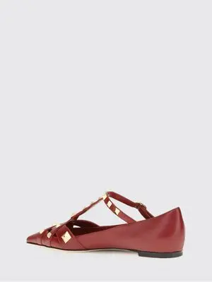 Valentino Garavani Studded Sheepskin Ballet Flats - Red