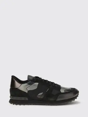 Valentino Garavani Rockrunner Low-top Sneakers In Leather And Suede With Camouflage Pattern - Black