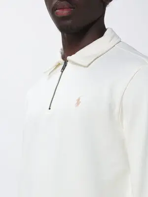 Polo Ralph Lauren Long-sleeve Cotton Polo Shirt With Zip Closure And Embroidered Logo - Cream