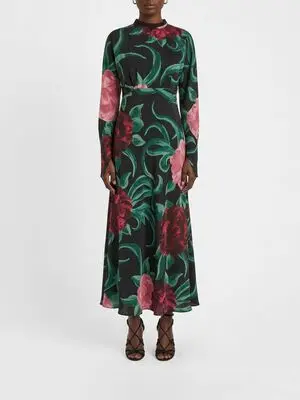 La DoubleJ Midi Silk Dress With Floral Print - Blue