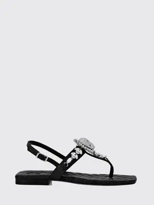 Philipp Plein Leather Thong Sandals With Low Heel And Crystals - Black