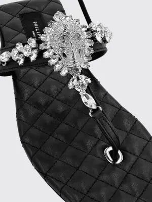 Philipp Plein Embellished Leather Thong Sandals - Black