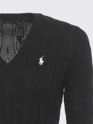 Ralph Lauren Cotton V-neck Sweater With Traces - Black
