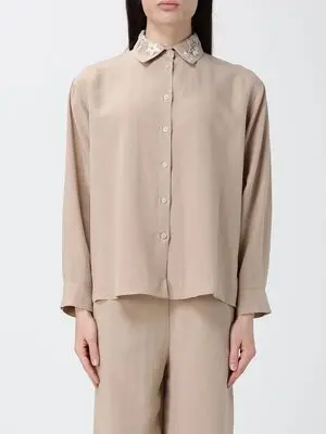 HANITA Linen Blend Shirt With Embroidery - Beige