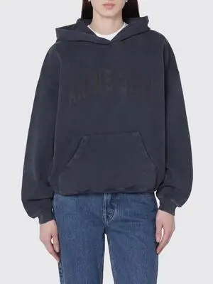ANINE BING Cotton Hooded Sweatshirt - Black