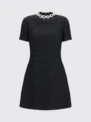 Valentino Garavani A-line Tweed Mini Dress With Rhinestone Embellishment - Black