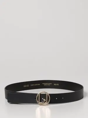 Liu Jo Leather Belt With Gold Tone Logo Buckle - Black
