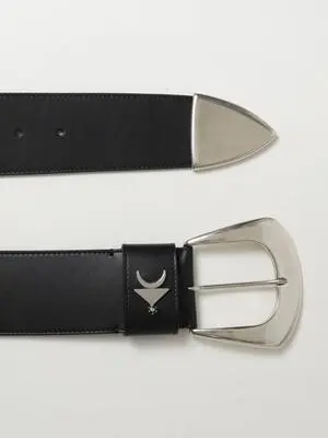 INAN Wide Leather Belt With Silver-tone Buckle