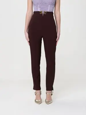 Elisabetta Franchi Double Stretch Crepe Trousers With Logo - Brown