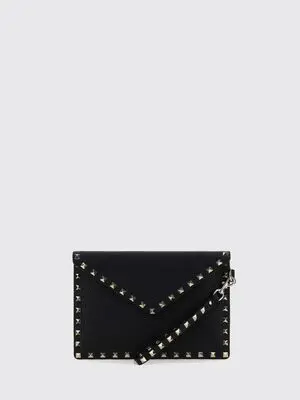 Valentino Garavani Rockstud Grained Calfskin Leather Pouch With Studs And Handle - Black