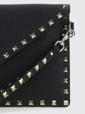 Valentino Garavani Rockstud Grained Calfskin Leather Pouch With Studs And Handle - Black