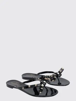 Valentino Garavani Rockstud Embellished Rubber Thong Sandals - Black