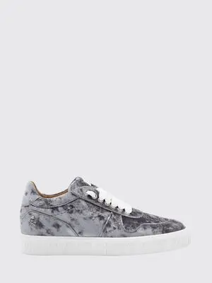 Philipp Plein Hurricane Low Top Velvet Sneakers With Skull Application - Grey