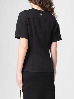 Elisabetta Franchi Cotton Blend T-shirt With Decorative Buttons - Black