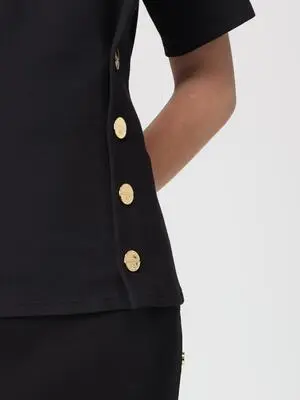 Elisabetta Franchi Cotton Blend T-shirt With Decorative Buttons - Black