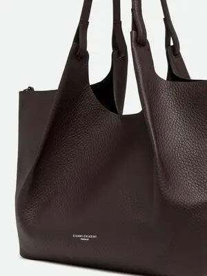 GIANNI CHIARINI Dua Grained Calfskin Leather Shoulder Bag - Brown