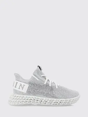 Philipp Plein Skeleton Runner Laminated Leather Sneakers With Crystals - Silver