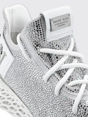 Philipp Plein Skeleton Runner Laminated Leather Sneakers With Crystals