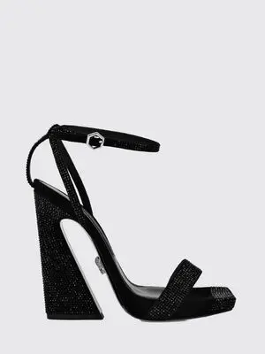 Philipp Plein High-heeled Suede Sandals With Ankle Strap And Rhinestones - Black