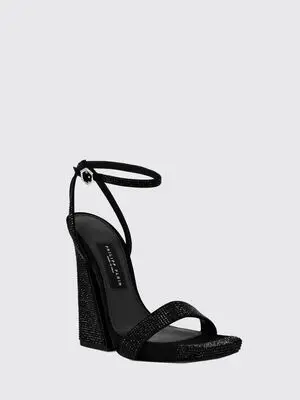 Philipp Plein Suede High-heeled Sandals With Rhinestone Embellishments And Ankle Strap