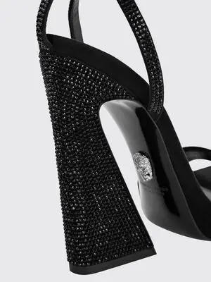 Philipp Plein Suede High-heeled Sandals With Rhinestone Embellishments And Ankle Strap
