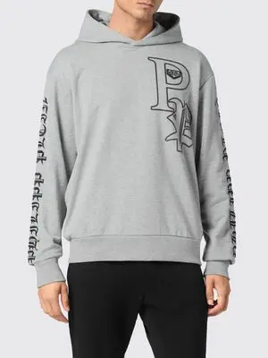 Philipp Plein Cotton Hoodie With Contrasting Logo - Grey