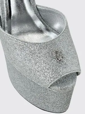 Philipp Plein Glitter Leather Platform High Heel Sandals - Silver