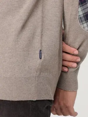 Barbour Crew Neck Sweater With Plaid Elbow Patches - Beige