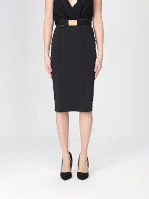 Elisabetta Franchi Light Crêpe Dress With Raw Cut Fabric - Black