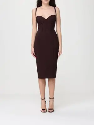 Elisabetta Franchi Light Crêpe Dress With Raw Cut Fabric - Brown