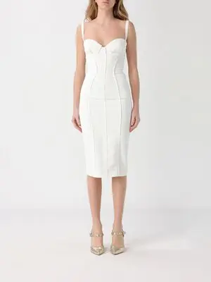 Elisabetta Franchi Light Crêpe Dress With Raw Cut Fabric - Ivory