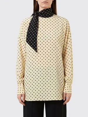 Valentino Garavani Polka-dot Silk Blouse With Pussy-bow Collar - Beige