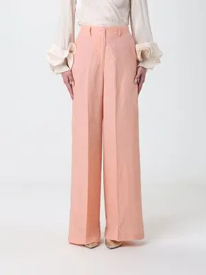 HANITA Linen Blend Palazzo Trousers - Pink