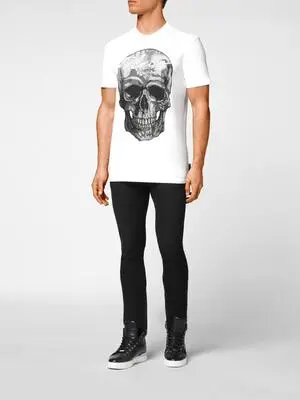 Philipp Plein Cotton T-shirt With Skull Print And Rhinestone Details