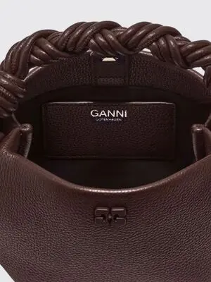 GANNI Recycled Leather Mini Handbag With Butterfly Logo And Braided Handle - Brown