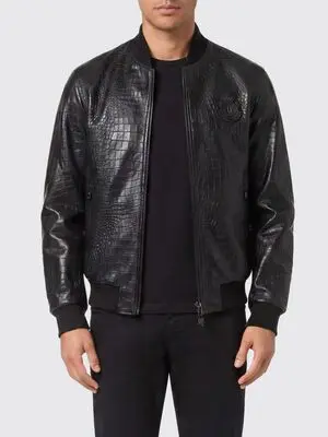 BILLIONAIRE Crocodile Print Leather Bomber Jacket - Black