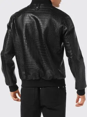 BILLIONAIRE Crocodile Print Leather Bomber Jacket