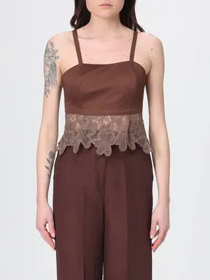 HANITA Crop Top With Macramé Inserts - Ebony