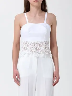 HANITA Crop Top With Macramé Inserts - White