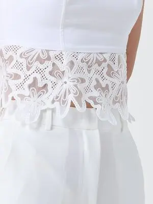 HANITA Crop Top With Macramé Inserts - White
