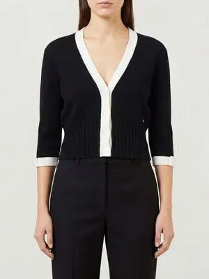 Valentino Garavani Slim Fit Cotton Cardigan With V-neck And Contrast Trim - Black