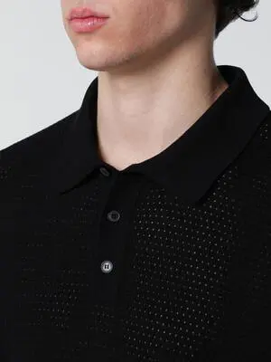ROBERTO COLLINA Knitted Cotton Polo Shirt - Black