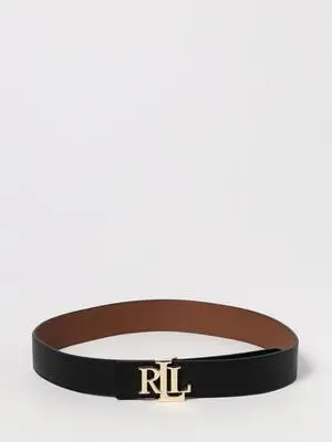 Ralph Lauren Leather Belt With Gold Tone Logo Buckle - Black
