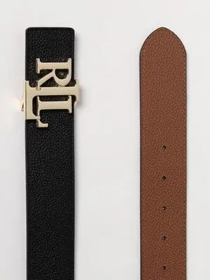 Ralph Lauren Leather Belt With Gold Tone Logo Buckle