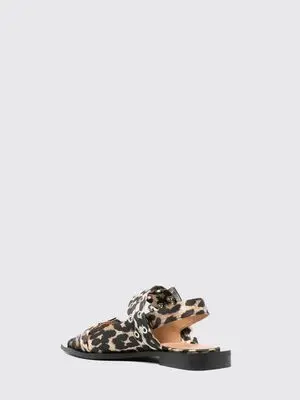 GANNI Animal Print Recycled Polyester Slingback Ballerina Flats - Brown