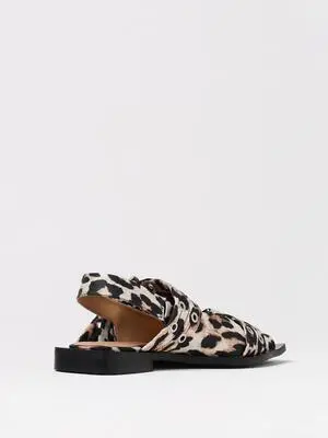 GANNI Animal Print Recycled Polyester Slingback Ballerina Flats - Brown